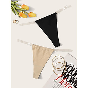 GORGLITTER Women's 2 Piece Clear Strap Thong Invisible G String No Show Underwear Panties Black