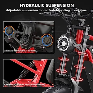 Hidoes Electric Bike 1600W (Peak) 20 * 4" Fat Tire 40MPH 30-60Mile Moped, 15.6Ah Winter Snow Beach Hill Mountain Electric Bicycle Commuting Motorcycle, 8-Layer Suspension Dual Brakes for Adults Teens