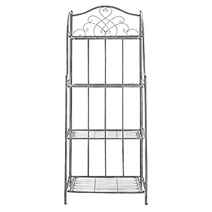 SAFAVIEH Outdoor Collection Amaris Victorian Antique Dark Green Wrought Iron 4-Tier Baker's Rack