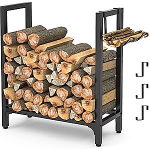 Girapow Firewood Rack Holder, 24 Inch Metal Fire Wood Log Storage Stand with Kindling Holder for Indoor Fireplace, Outdoor Patio Fire Pit Stove, Sturdy Construction, Easy to Assemble