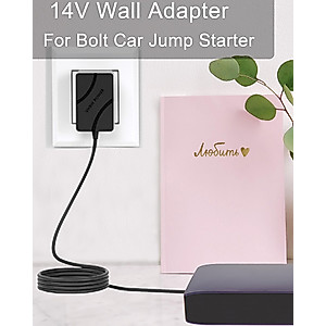 WUKUR Charger, 14V AC Adapter Compatible with Halo Bolt 57720/58830, Power Cord for Car Jump Starter, 6.5ft, 0.85A, Black