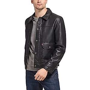 Levi's Men's Lightweight Trucker Shirt Jacket, Black Faux Leather