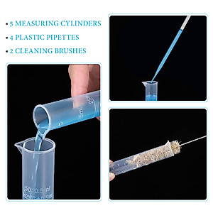 Lurrose Graduated Cylinders Set 5 Plastic Measuring Cylinders Lab Test Tube 250ml, 100ml, 50ml, 25ml, 10ml with 4 Droppers 2 Tube Brushes for Science Projects School