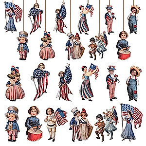 36 Pcs Patriotic Tree Hanging Ornaments Vintage Independence Day Wooden Cutout Embellishments 4th of July Wood Hanging Slices Pendants with Rope for Memorial Day Home Party Decor