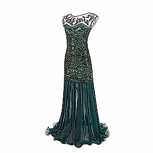 MIASHUI Womens Dress Women's Dress Vintage 1920s Sequin Beaded Tassels Party Night Long Maxi Dress Womens Summer Dresses Green