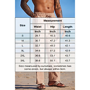 COOFANDY Men's Cotton Linen Baggy Pants Relaxed Fit Vacation Beach Trousers Khaki
