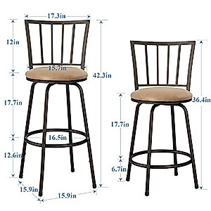 VECELO Barstools, Adjustable Counter Stools, Steel Bar Stools with 360 Degree Swivel Seat and Upholstered, Straight Line Backrest, 4 Packs