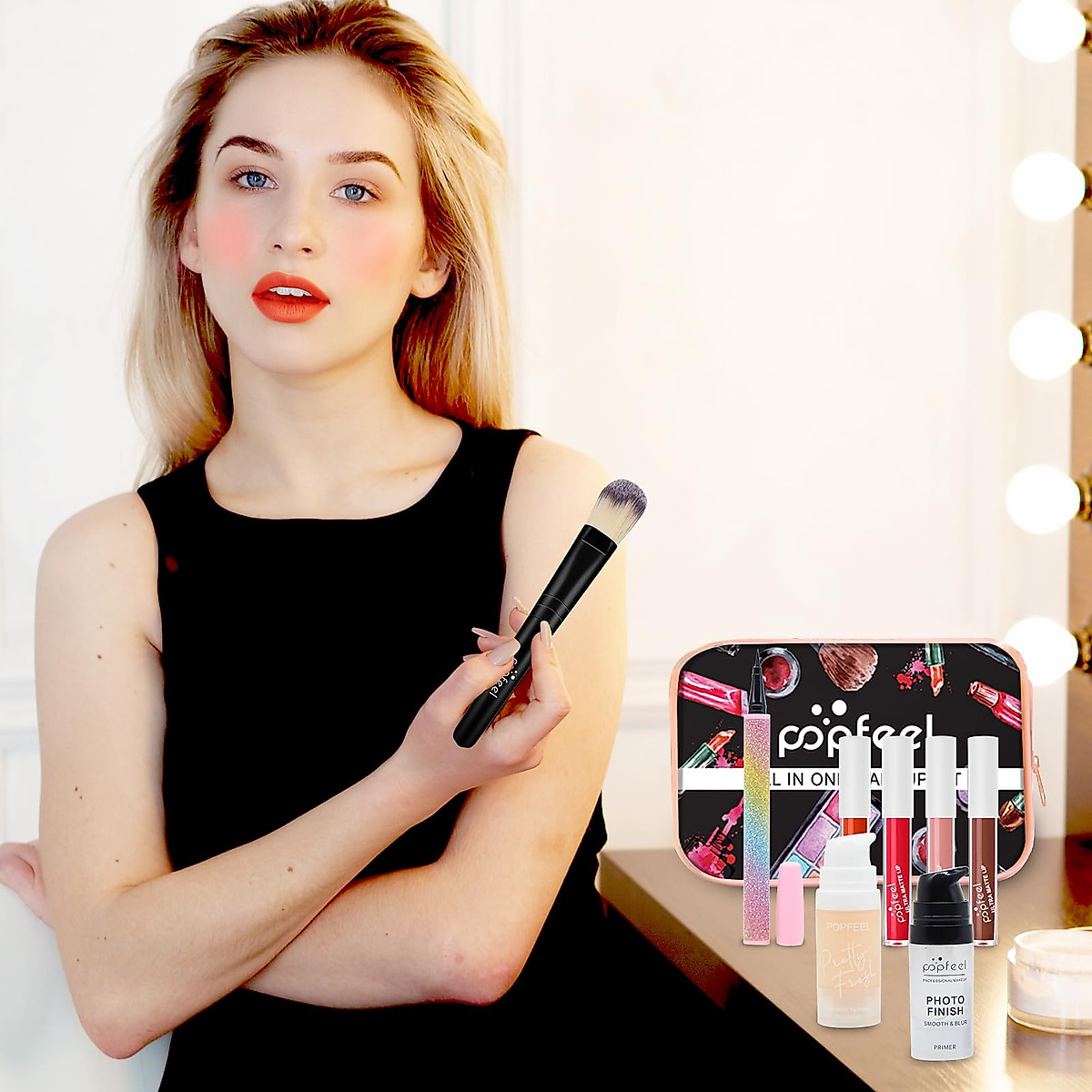 Professional Makeup Kit Set,All in One Makeup Kit with 16 Colors Eyeshadow Palette,Liquid Foundation & Smooth Primer,4 Pcs Lipstick,Eyeshadow Pencil,Mascara,Face Blush for Teens Teenager