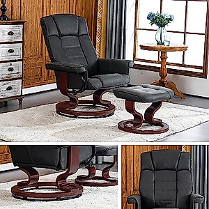 mcombo Swivel Recliner with Ottoman, Multi-Position Leisure Office Chair with Adjustable Back, Faux Leather Ergonomic Lounge Chairs w/Footrest for Bedroom Living Room 9019 (Dark Grey)
