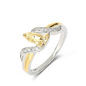 HUKQBUNX 18K Gold Diamond Prayer Hand Two Color Ring Prayer Gesture Palm Ring Cubic Zircon Universal Blessing Ring Size 6-10 (Size 7)