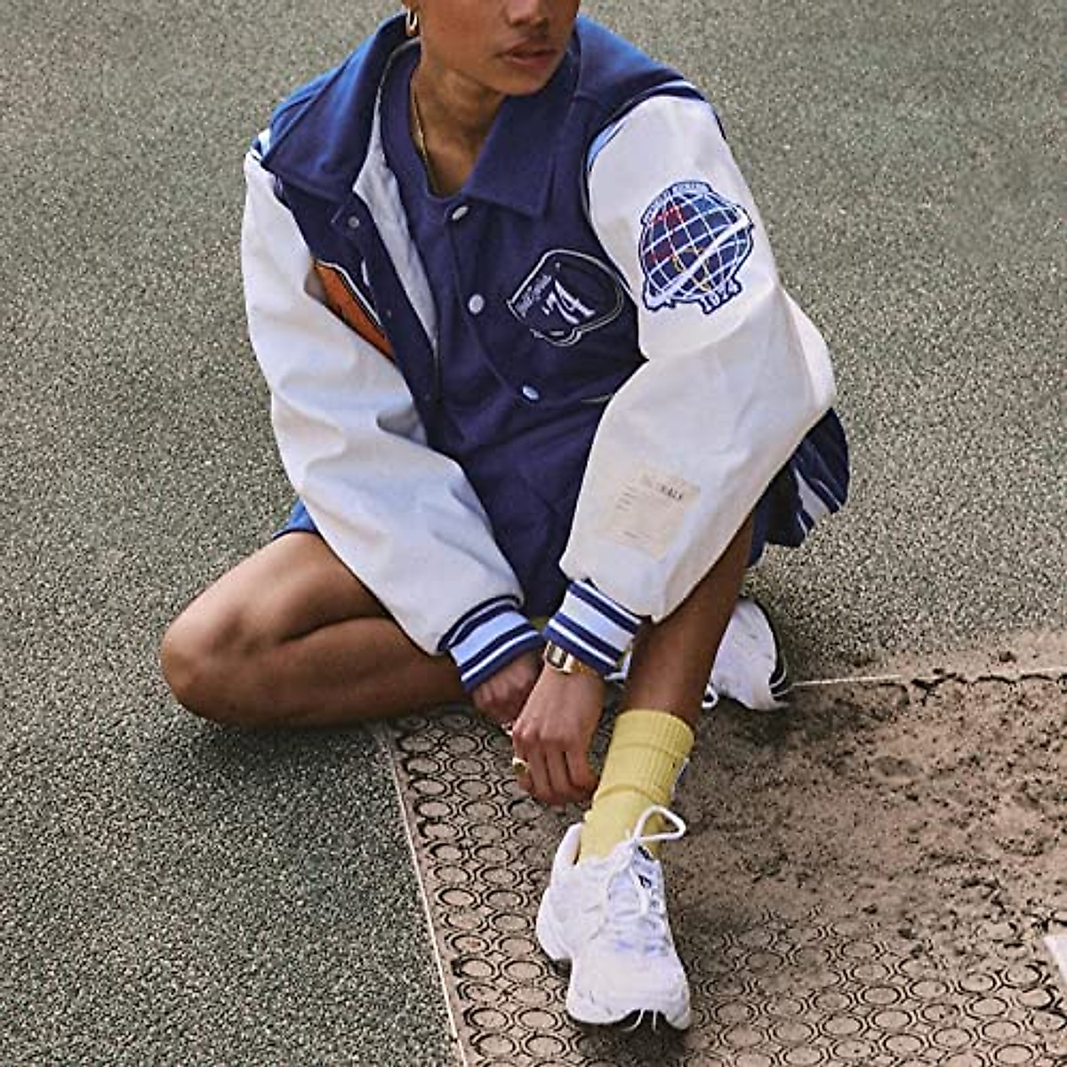 Creaion Men's Varsity Jackets Letterman Jacket Baseball Football Jacket Racer Jacket Y2K Blue and White Jacket Men Bomber Jacket