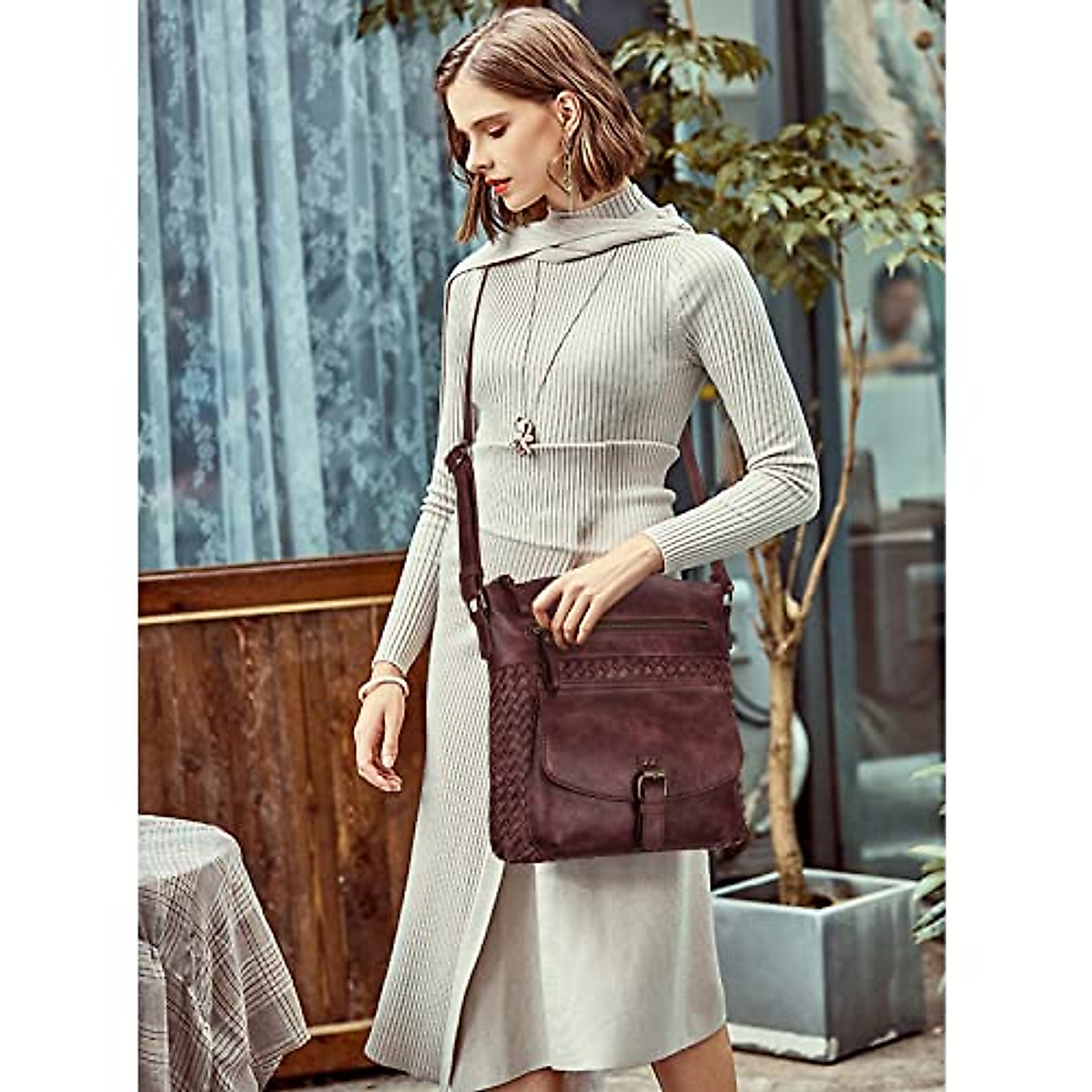 KouLi Buir Crossbody Purses for Women - PU Leather Shoulder Handbags Sling Bag Crossboby Bags Medium Multi Pockets (Dark Brown)