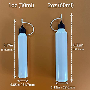 XIAONAN 30pcs 2oz(60ml) Precision Tip Applicator Bottle Needle Tip Squeeze Bottle for Painting Craft and Glue/Ink/Oil Projects with 6 Funnels, 1 Brush, 1 Label