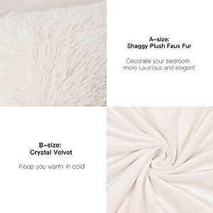 Usfivefam Plush Shaggy White Duvet Cover Set Queen,Luxury Velvet Fluffy Comforter Cover,3PCS Soft White Faux Fur Plush Fluffy Bedding Set,1 Duvet Cover+2 Pillowcases,No Comforter