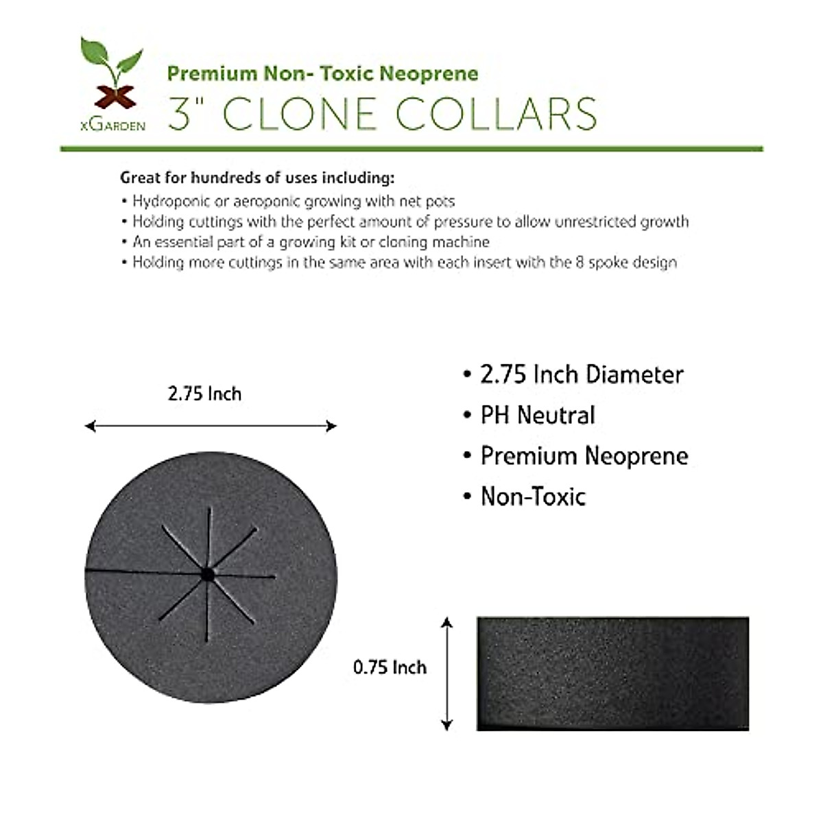 xGarden Neoprene Clone Collars - 30 Pack Cloning Collars, 3" Inch, Black - DIY Foam Cloner Inserts for Net Pots, Hydroponics, Aeroponics