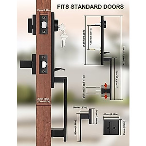 Tinewa Full Escutcheon HandleSet Front Door Entry Handle and Deadbolt Lock Set Slim Square Single Cylinder Deadbolt and Lever Heavy Duty – Matte Black Finish