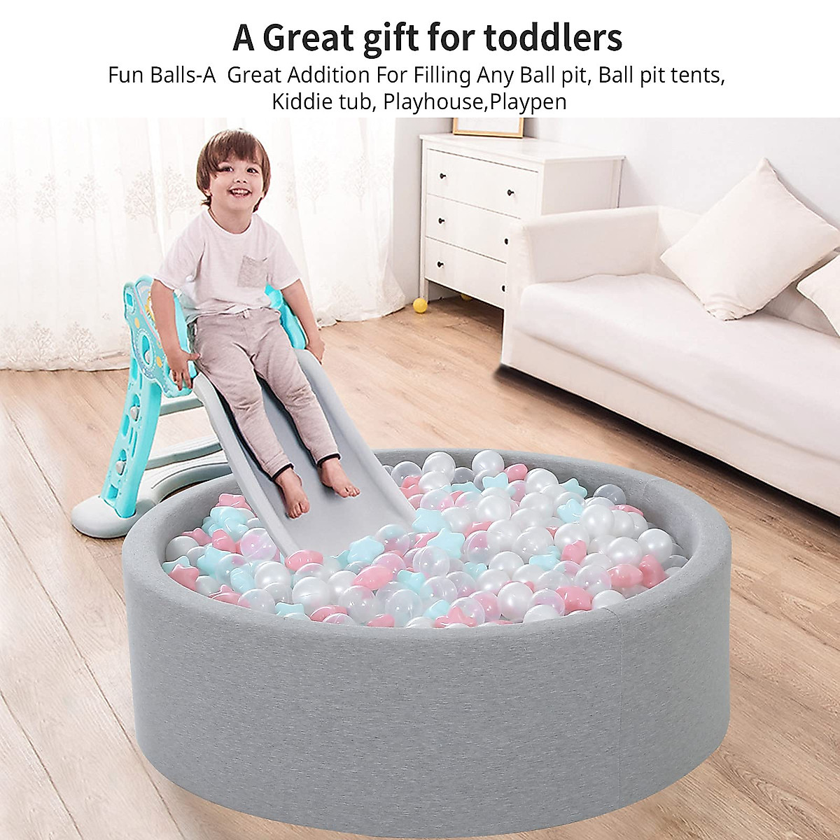 Heopeis Star Pit Balls for Ball Pit - Pack of 100 -Pastel and Pearl Star Balls BPA Free Phthalate Free Crush Proof Balls for Toddlers Baby Kids Party(50Balls+50Stars).