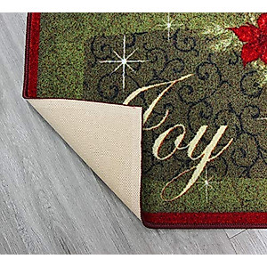 Brumlow MILLS Poinsettia Joy Holidays Washable Festive Floral Indoor or Outdoor Christmas Rug for Living or Dining Room, Bedroom and Kitchen Area, 30" x46" , Green