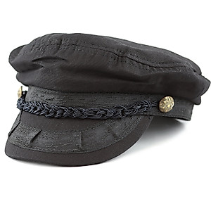 The Hat Depot Cotton Yachting Style Sailing Greek Fisherman Cap hat (L/XL, Black)