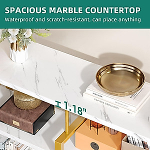 YITAHOME Gold Bookshelf, 3-Tier Modern Bookcase Open Book Shelf Horizontal Bookshelf for Living Room, Sleeping Room, Home Office, Faux Marble White