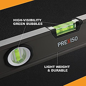 PREXISO 16IN Anti-Shock Spirit Level, Aluminum Alloy Construction, V-Groove, with Bonus 16-feet Tape Measure, Ideal for Decoration, Home Furnishings, Construction