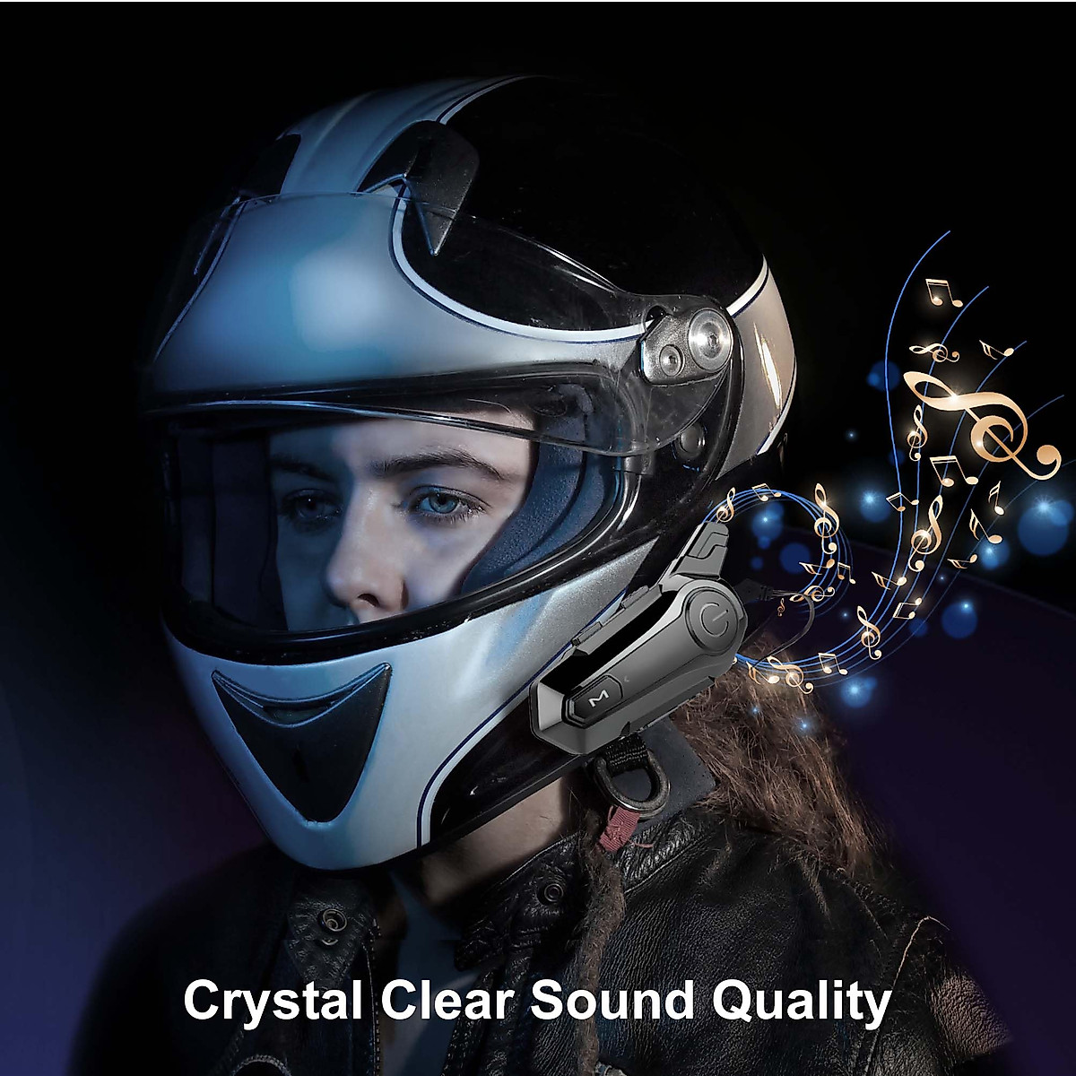 SOFFRIA Motorcycle Bluetooth Headset E1 2 Riders Wireless 400M Dirt Bike Helmet Intercom with CVC Noise Cancellation Stereo Music IPX6 Waterproof for Half/Open Face Helmet