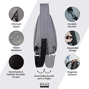 Peak Gear Travel Sling Bag. Compact Crossbody Bag | Lighter and Smaller than a Backpack | Lifetime Lost & Found ID Tag | Gray
