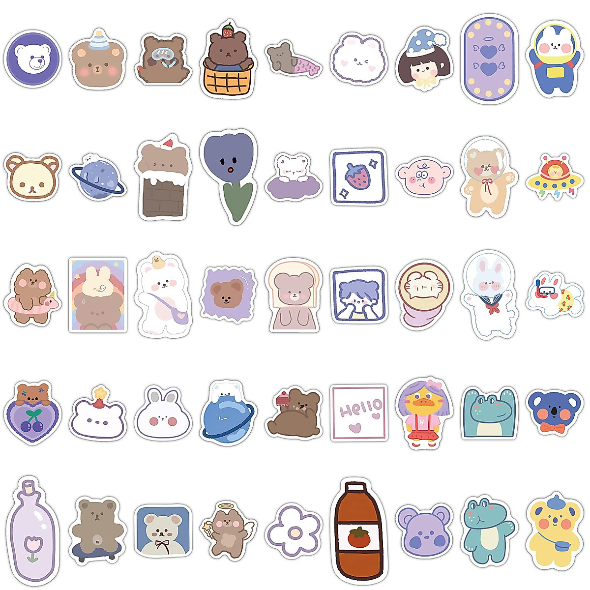Cute Korean Bear Stickers for Hydroflasks 90pcs, Aesthetic Lovely Vinyl Decals for Water Bottles Laptop Journal Scrapbook Phone Skateboard Luggage Guitar