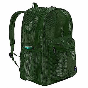 K-Cliffs Heavy Duty Mesh Backpack Classic Student Bookbag Durable See Through Netting Gym Bag Pack | Padded Straps (Green)