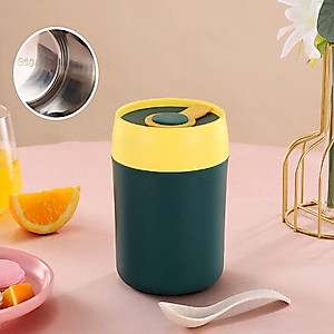 PLUXING Portable Stainless Steel Food Soup Box-vacuum Insulated Food Jar, Double Sealed Oatmeal Milk Cup, 500ml Insulated Leak Proof Travel Mug And Spoon (BZ-152),green, gray, pink, yellow
