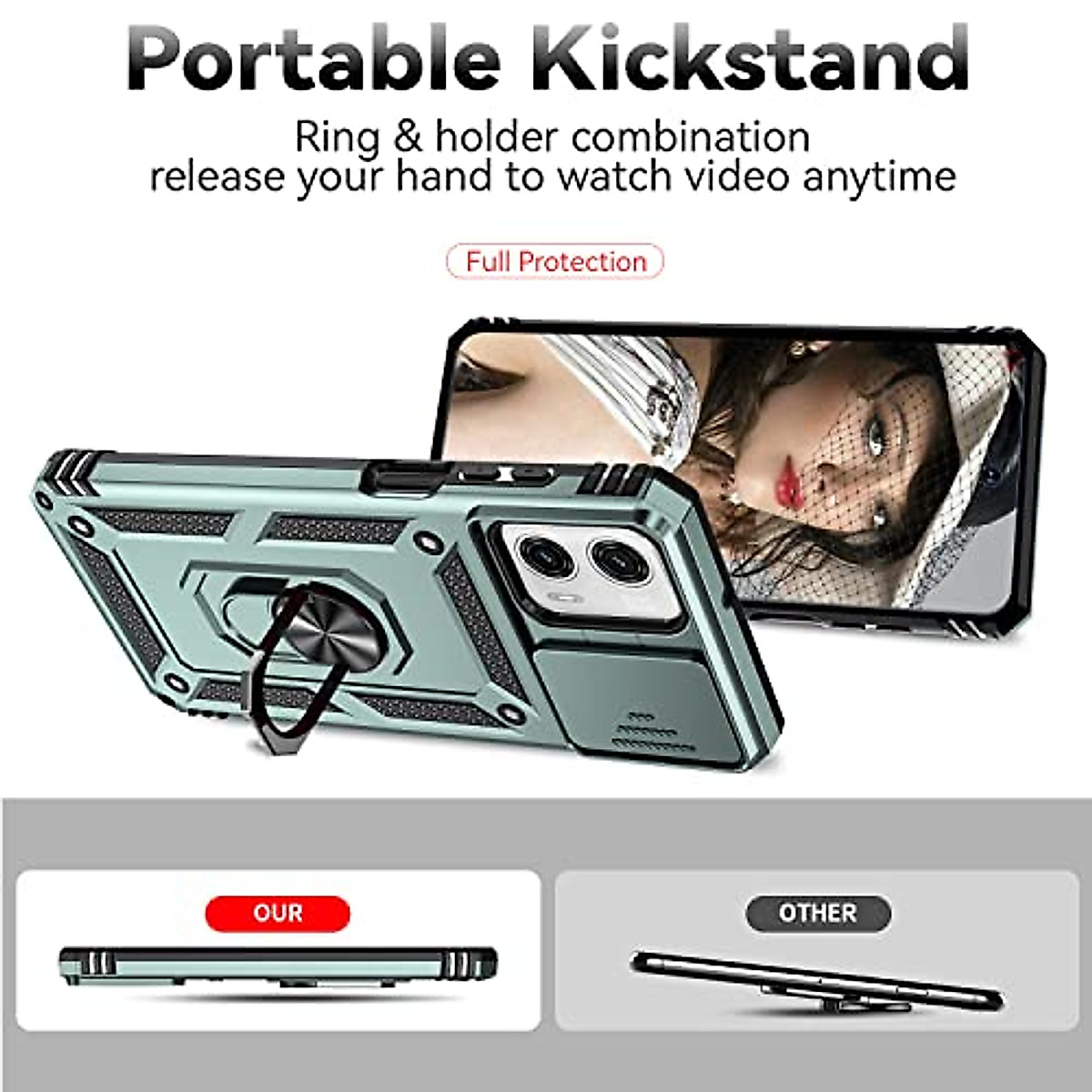 Compatible with Motorola Moto G Power 5G 2023 Case,[2 Pack] Screen Protector,Heavy Duty Phone Cover with Magnetic Kickstand,Slide Camera Cover Protection,for Moto G Power 2023 Phone Case Green