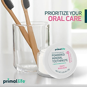 Primal Life Organics - Dirty Mouth Toothpowder, Tooth Cleaning Powder, Flavored Essential Oils with Natural Kaolin & Bentonite Clay, Good for 200+ Brushings, Organic, Vegan (Sweet Bubblegum, 0.25 oz)