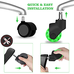 2" Ball Caster Wheels, Hirate 360 Degree Rotation Universal Ball Casters with Nylon Cover for Office Furniture Chairs Replacement Casters Smooth Rolling 7/16" x 7/8", Set of 5, Green