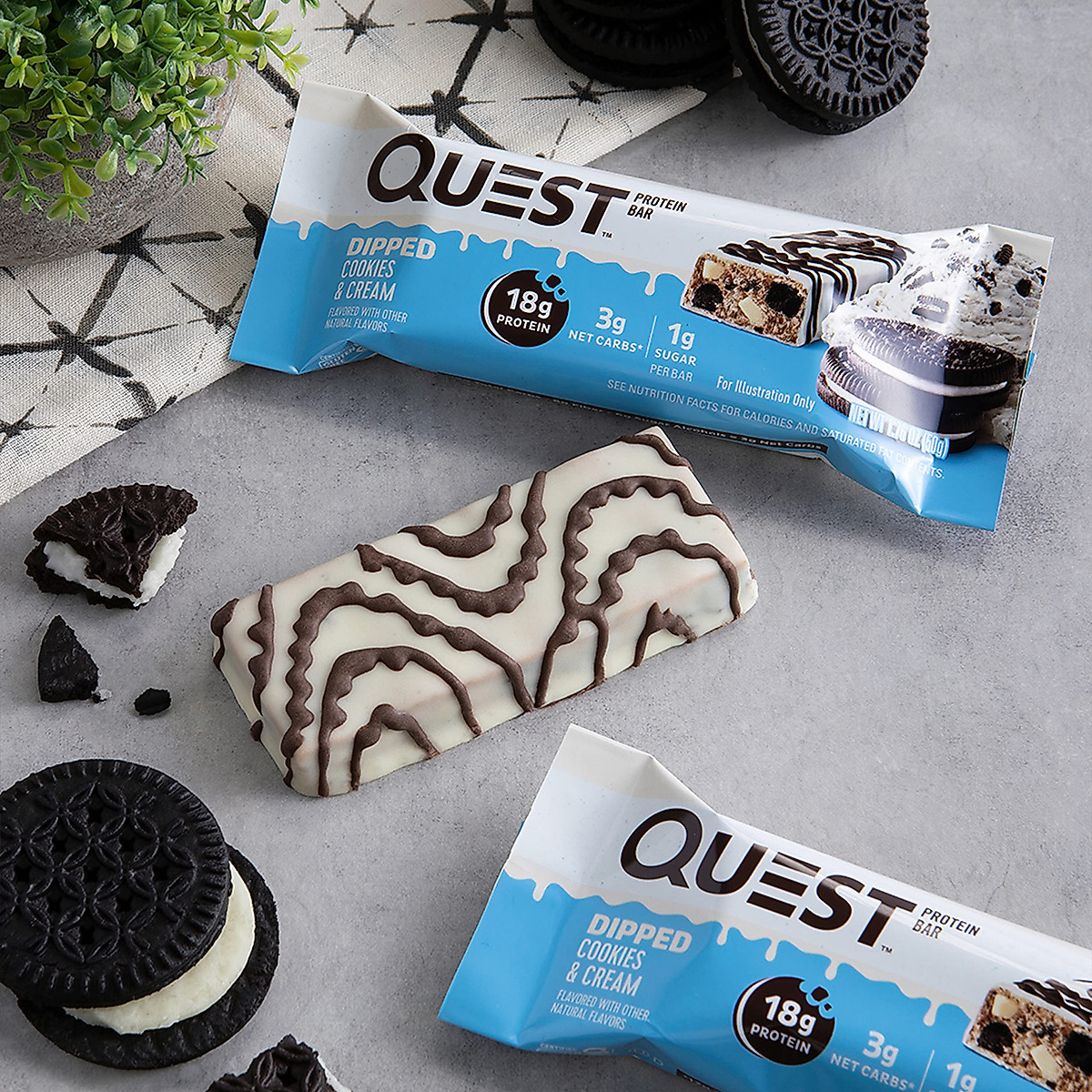 Quest Nutrition Dipped Chocolate Cookies & Cream Protein Bars, High Protein, Low Carb, Gluten Free, Keto Friendly, 12 Count