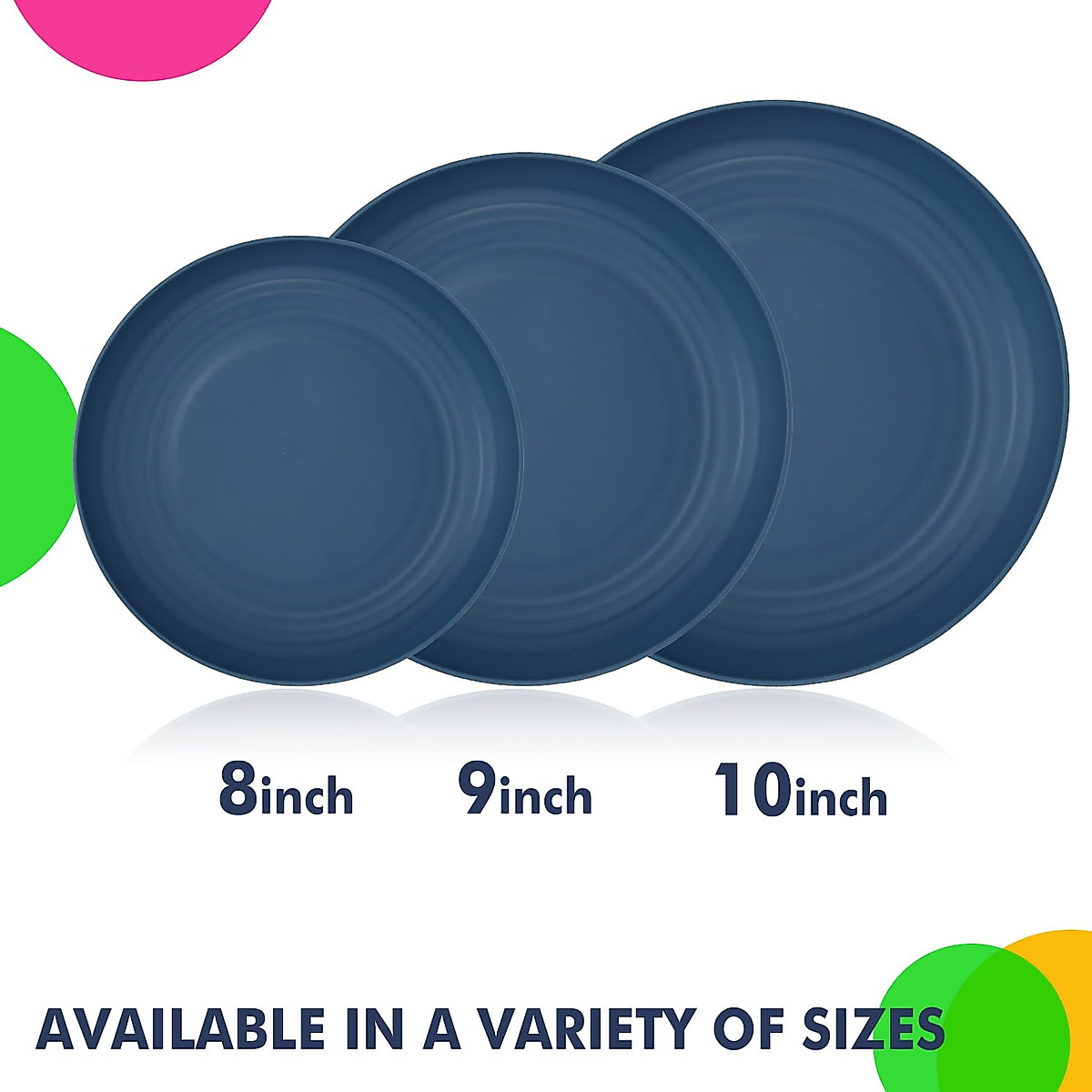 Homienly 10 inch Deep Dinner Plates Set of 8 Alternative for Plastic Plates Microwave and Dishwasher Safe Wheat Straw Plates for Kitchen Unbreakable Kids Plates with 4 Colors (Classic Bright)