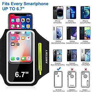 Phone Armband for Running Cell Phone Armband with Zipper Pocket for Earbuds Car Keys, Water Resistant Sport Arm Band for iPhone 14 13 12 11 Pro Galaxy S20 S30 Fit Up to 6.7'' with Phone Case
