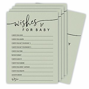 Wishes For Baby - Baby Shower Game Set - Minimalism Moss Green - 30 Double-Sided Fill In Style Game Cards, Gender Reveal, Baby Announcement, Party Favor & Supplies - A09