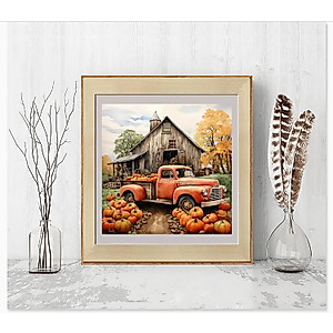 5D Fall Diamond Painting Kits for Adults Beginners,Car Pumpkin Diamond Art Kit,DIY Full Round Drill Diamond Dot Gem Art Kits for Adults,Home Wall Decor 13.78x13.78 Inch