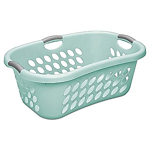 Sterilite Ultra HipHold 1.25 Bushel Plastic Stackable Clothes Laundry Basket Bin with Reinforced Rim and Ventilation Holes, Aqua Blue (12 Pack)