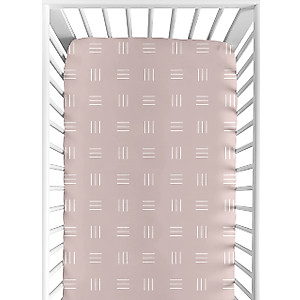 Sweet Jojo Designs Mauve and White Boho Mudcloth Girl Fitted Crib Sheet Baby or Toddler Bed Nursery - Pink Dusty Rose Bohemian Woodland Tribal Southwest Mud Cloth Hatch Triple Line