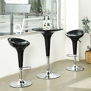 AMNOOL 24 Inch Round Bar Table High Cocktail Table Adjustable Height Margarita Cocktail Glass Shape with Round Metal Base for Living Room, Bar, Cafe (Black)