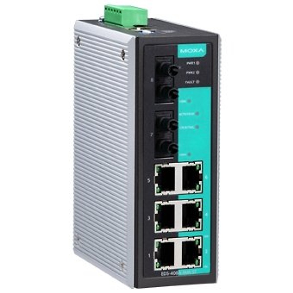 MOXA EDS-408A-MM-ST - 8 Ports Entry Level Managed Ethernet Switch with 6 10/100 BaseTx Ports, and 2 100BaseFX Multi-Mode Ports with ST Connector, Port Base VLAN and QoS, 0~60°C