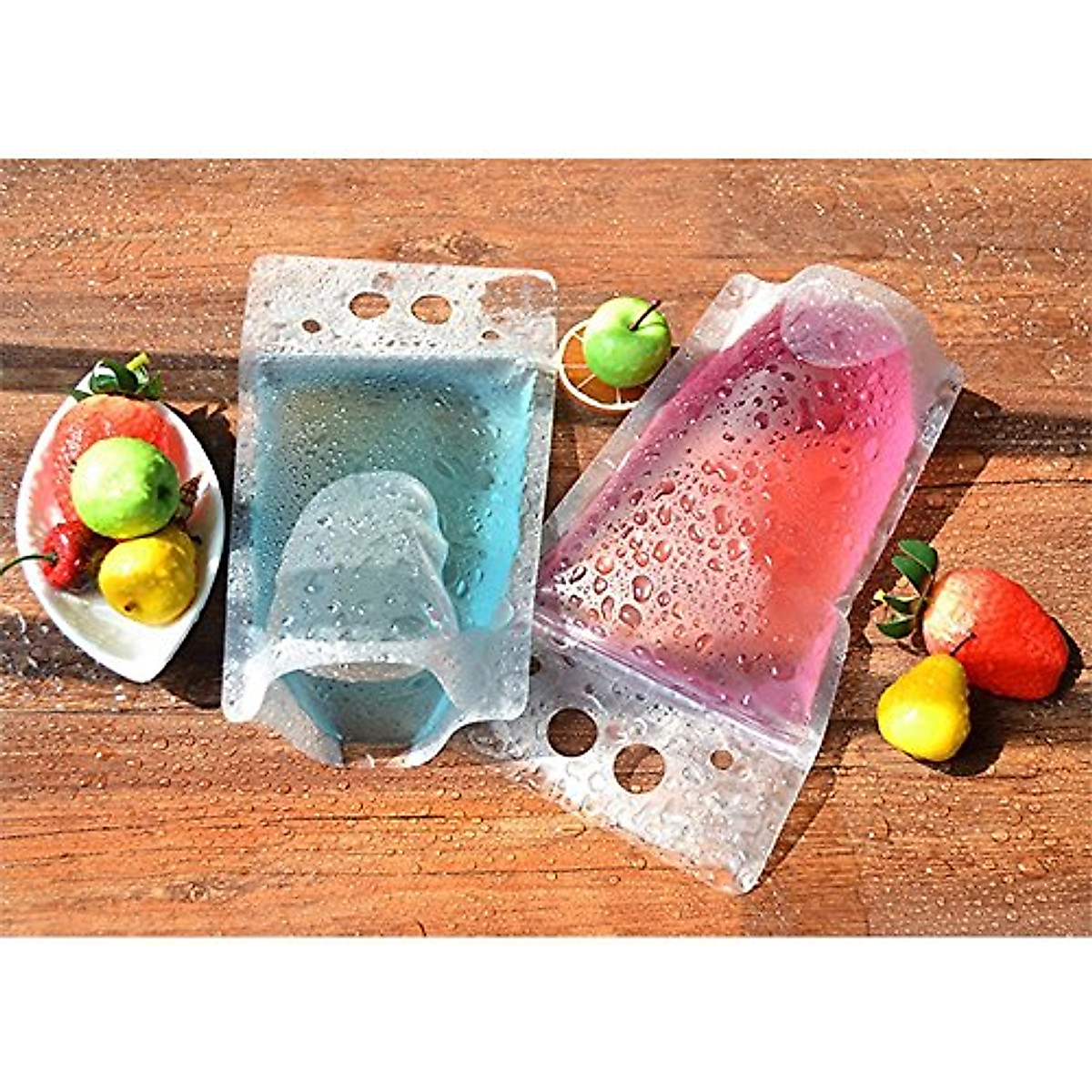 BESOKUSE Drink Pouches for Adults,Drink Pouches with Straws,Stand-Up Juice Pouches Clear Reusable Smoothie Pouch Bag(50PCS)