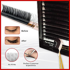 THE LASH SUPPLY Easy Fan Volume Eyelashes, Magic Lashes Extension Professional Supplies, C/D Curl, 9-20mm Length, 0.05 Thickness, Black Matte Lashes, Lash Mixed Length Tray