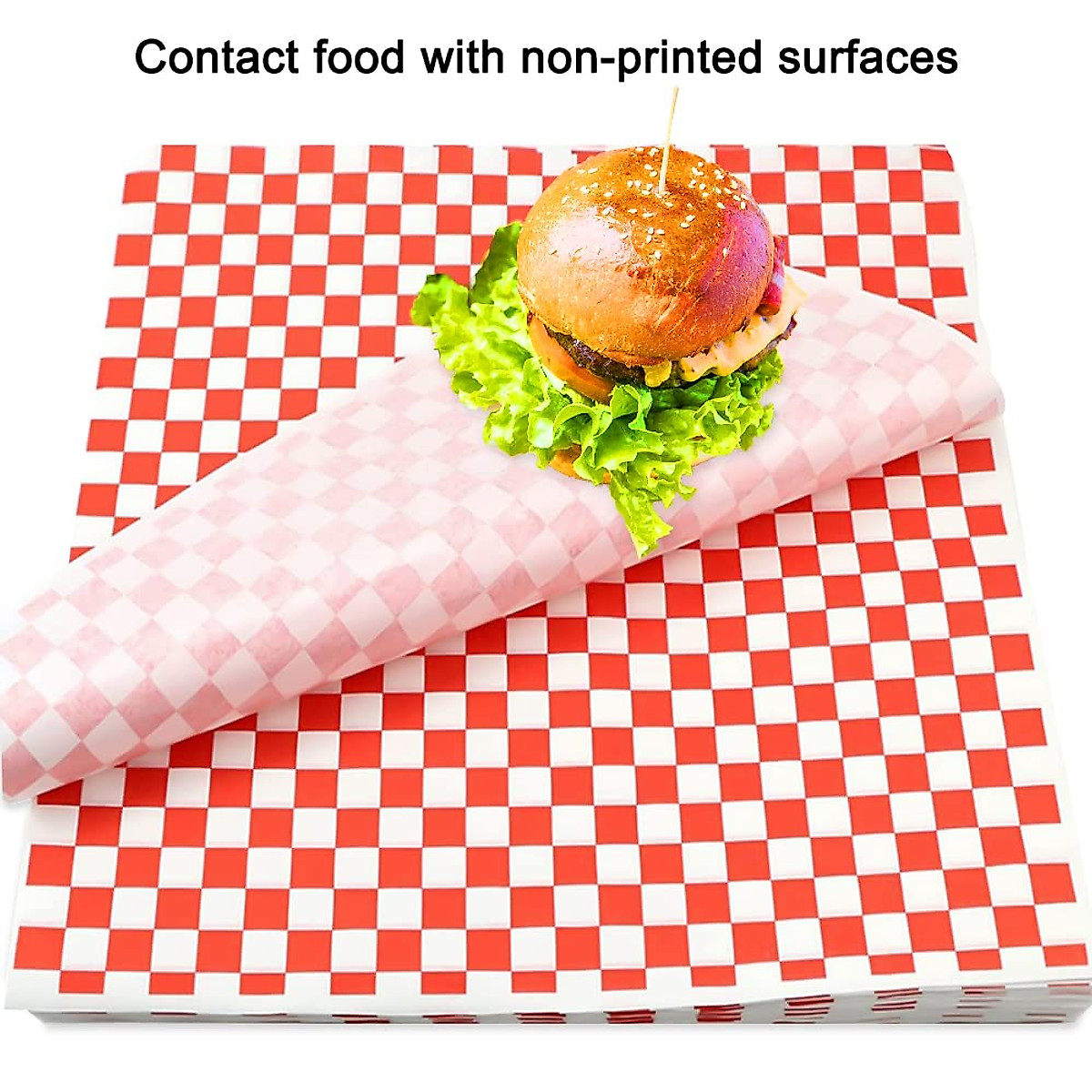 FHDUSRYO 100 Sheets Checkered Dry Waxed Deli Paper Sheets, Grease Resistant Checkered Basket Liner with 24 Popcorn Favor Boxes, Red and White Sandwich Paper Wraps for Party, Picnic (11x10.2inch)