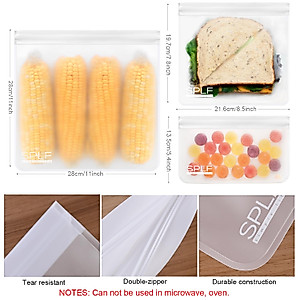 SPLF 10 Pack Dishwasher Safe Reusable Sandwich Bags, Reusable Storage Bags, BPA Free Quart Freezer Bags Leakproof Silicone and Plastic Free Lunch Bags Food Storage