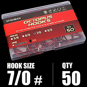 Octopus-Hook-Fishing-Beak-Circle-Hooks-Freshwater-Red-Black-100-50 Pack (1-Red, 7/0 50-Pack)