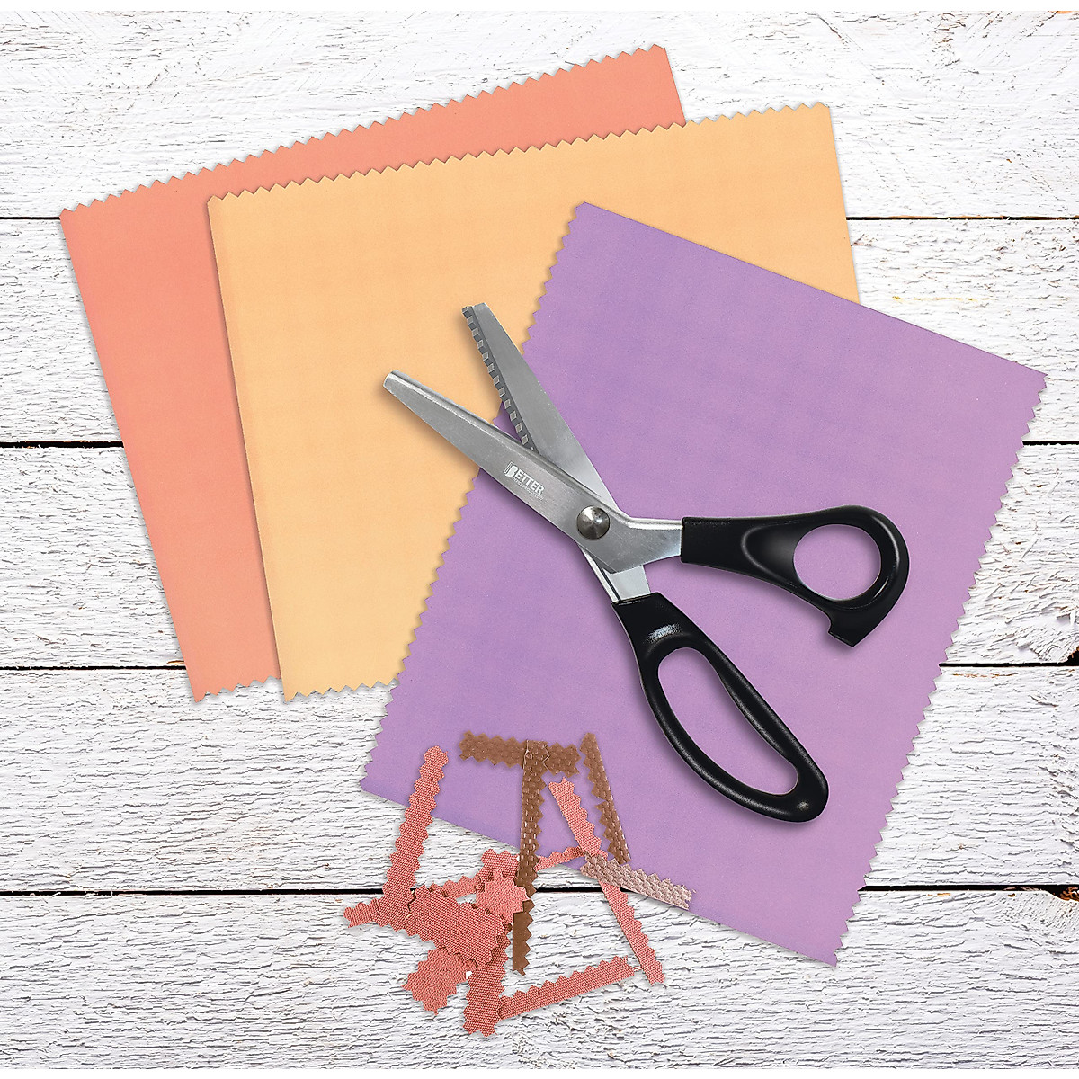 Professional Pinking Shears, 9" Stainless Steel Fabric Pinking Shears, by Better Office Products, Dressmaking Scissors, Zig Zag Cut Scissors, Serrated Blades for Decorative Patterns