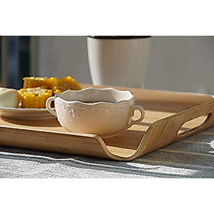 MXHAPPY Wood Serving Trays with Handles Bamboo Butler Trays Food Coffee Tea Breakfast Tray Rectangle Large, 18.1 X 14 Inch, 2 PCS