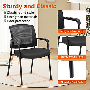 CLATINA Office Reception Guest Chair Mesh Back Stacking with Ergonomic Lumbar Support and Thickened Seat Cushion for Waiting Conference Room Black 4 Pack